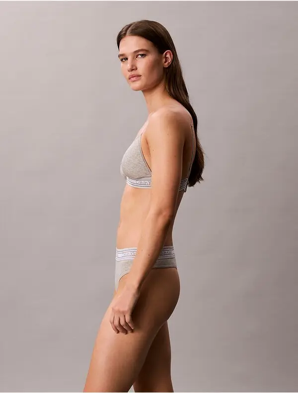 Calvin Klein Icon Cotton Modal Rib Stripe Triangle Bra - Grey Heather