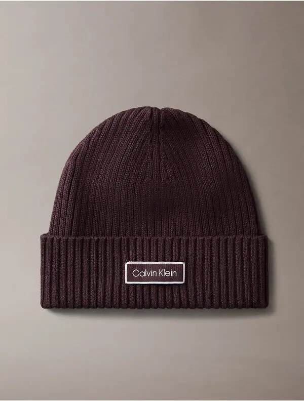 Calvin Klein Logo Patch Rib Beanie - Fudge