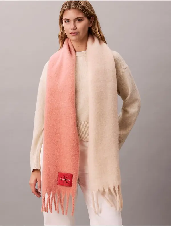 Calvin Klein Brushed Ombre Monologo Scarf - Light Cashew / Ruby Red