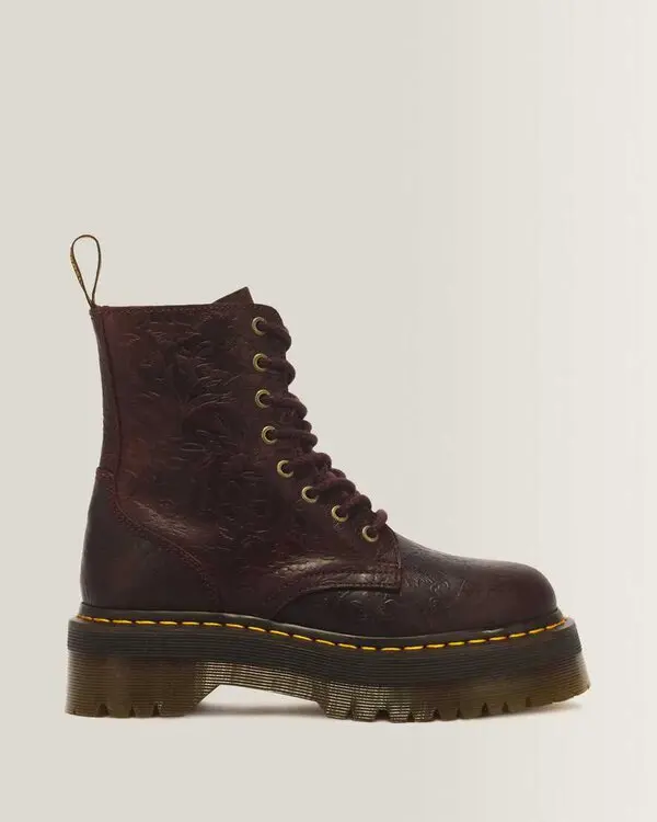 Dr. Martens Jadon Floral Emboss Eye Crazy Horse Leather Platform Boots - Red