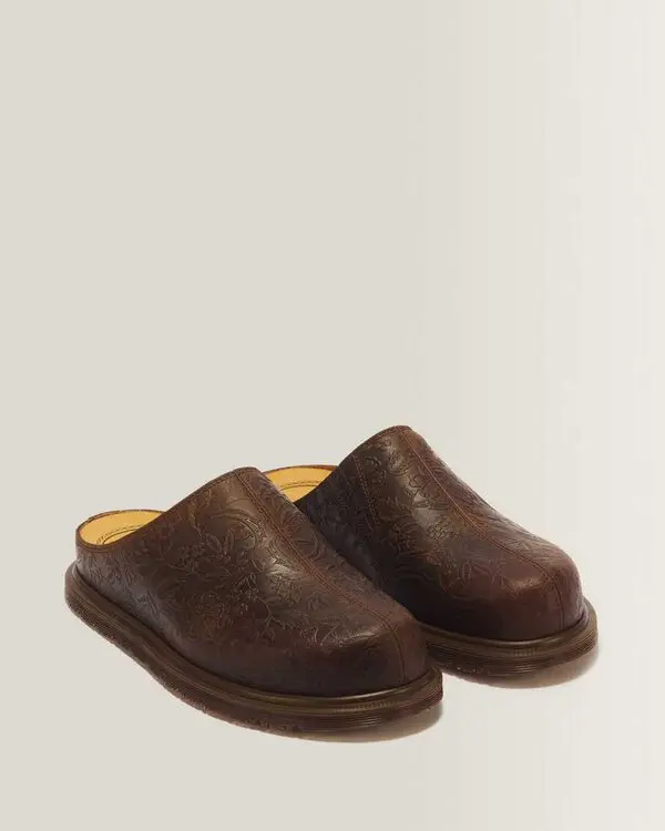 Dr. Martens San Floral Emboss Crazy Horse Leather Mules