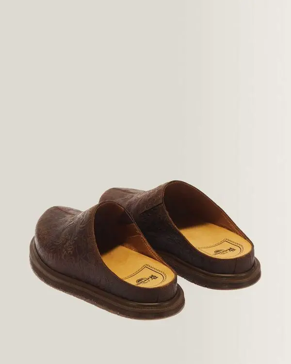 Dr. Martens San Floral Emboss Crazy Horse Leather Mules