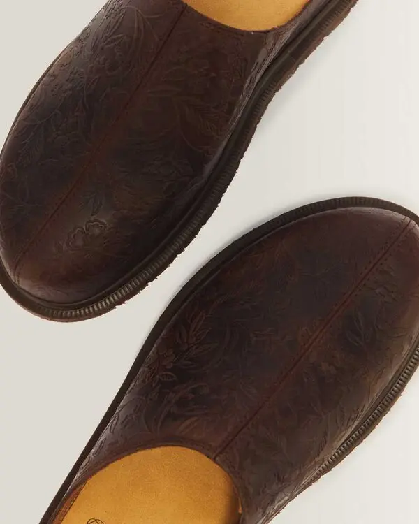 Dr. Martens San Floral Emboss Crazy Horse Leather Mules