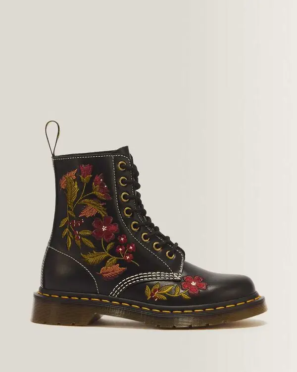 Dr. Martens 1460 Pascal Floral Eye Wanama Leather Lace Up Boots - Black