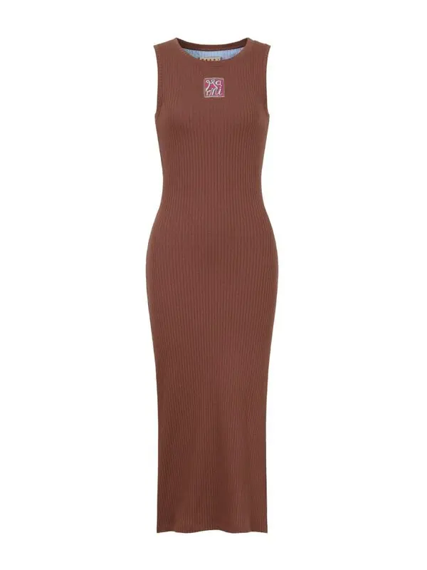 Marni Frame Logo Midi Dress - Brown