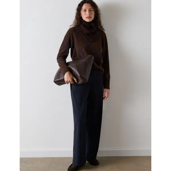 Whistles Wool Contrast Diamond Knit Jumper - Brwn/multi
