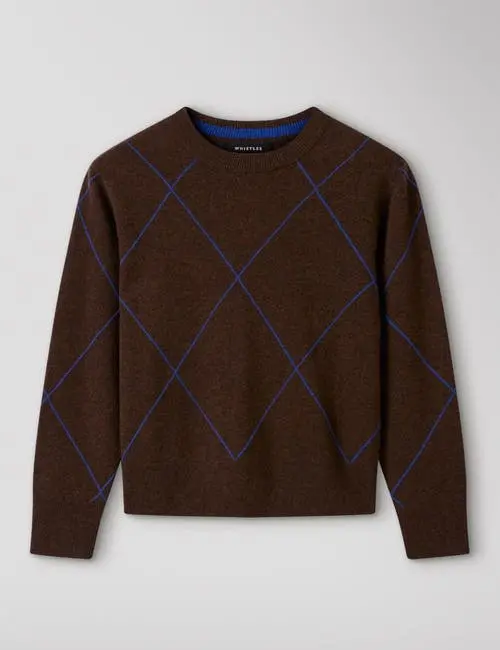Whistles Wool Contrast Diamond Knit Jumper