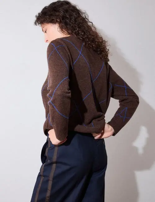 Whistles Wool Contrast Diamond Knit Jumper