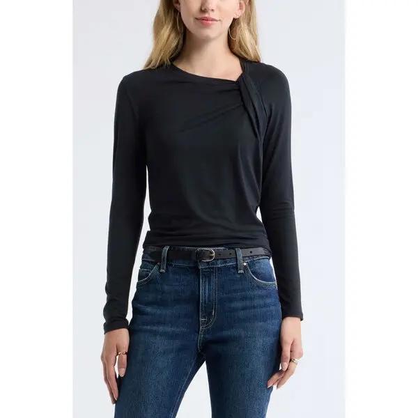Treasure & Bond Twist Neck Long Sleeve Top - Black