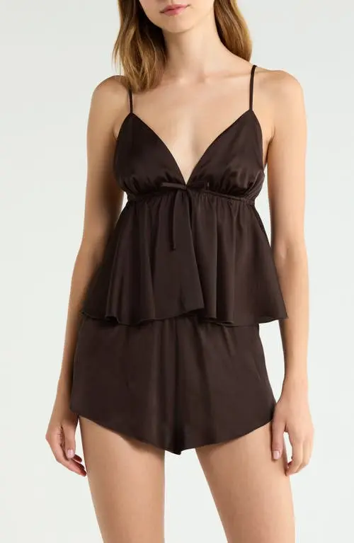 OPEN EDIT Satin Two-piece Camisole And Shorts Sleep Set - Brown Mole