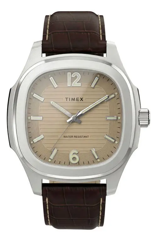 Timex® Marquis Croc-embossed Leather Strap Watch - Brown
