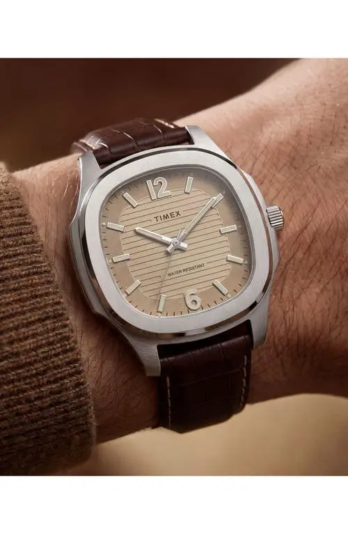 Timex® Marquis Croc-embossed Leather Strap Watch - Brown