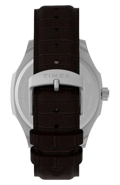 Timex® Marquis Croc-embossed Leather Strap Watch - Brown