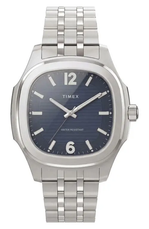 Timex® Marquis Croc-embossed Leather Strap Watch - Silver