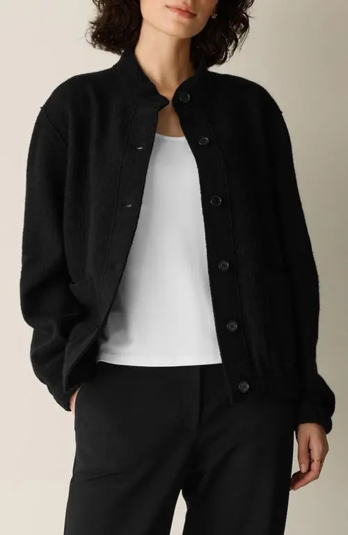 Eileen Fisher Stand Collar Wool Jacket - Black