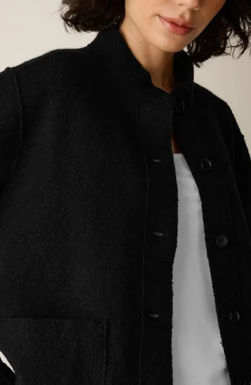 Eileen Fisher Stand Collar Wool Jacket - Black