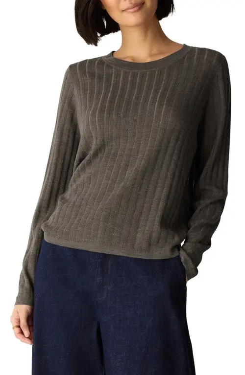Eileen Fisher Ribbed Superfine Merino Wool Crewneck Sweater - Cobblestone