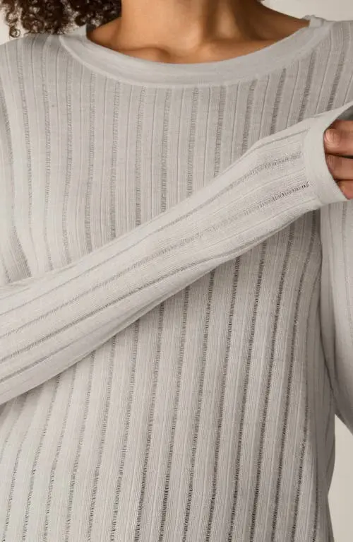 Eileen Fisher Ribbed Superfine Merino Wool Crewneck Sweater - Pale Stripe