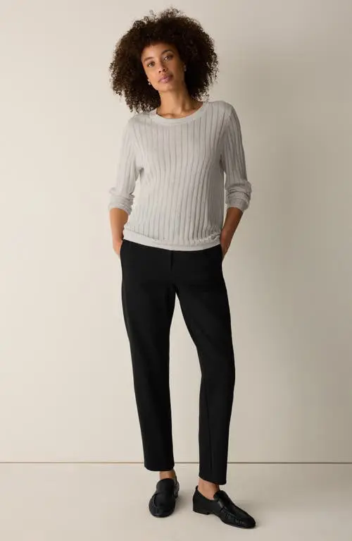 Eileen Fisher Ribbed Superfine Merino Wool Crewneck Sweater - Pale Stripe