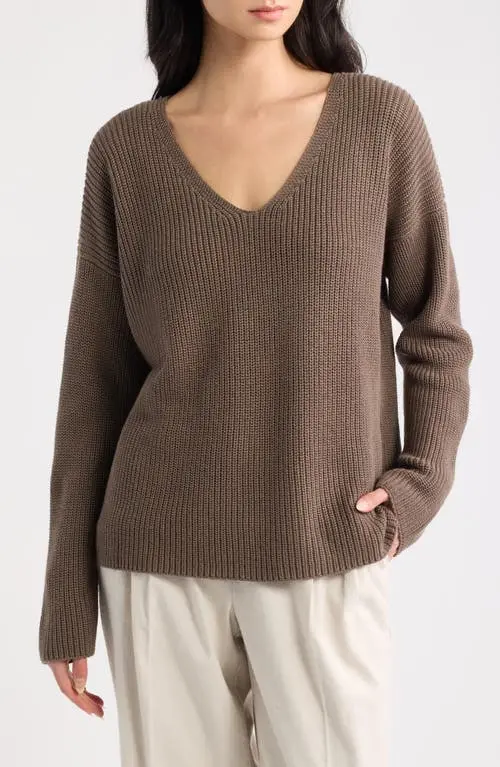 Eileen Fisher V-neck Organic Cotton & Tencel Lyocell Sweater - Cobblestone