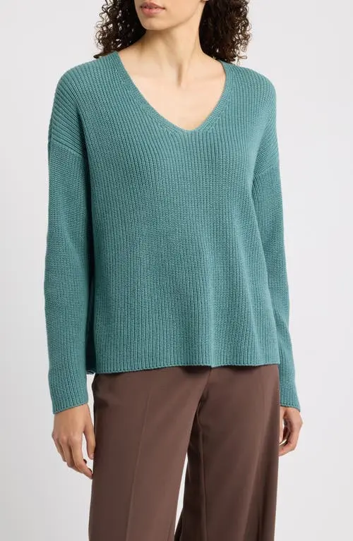 Eileen Fisher V-neck Organic Cotton & Tencel Lyocell Sweater - Opal