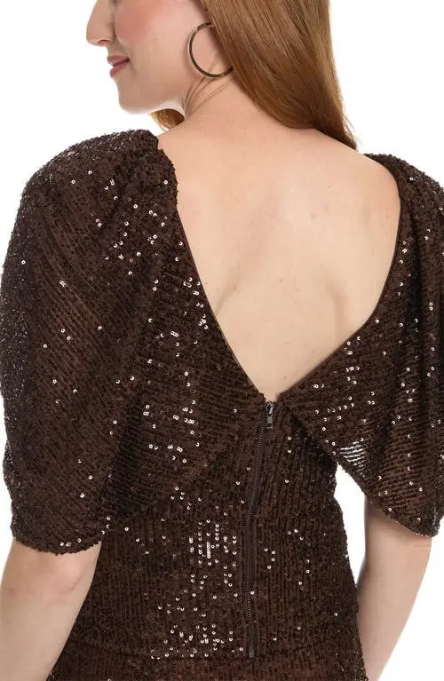Maggy London Sequin Drape Sleeve Top