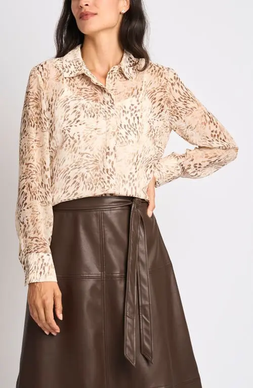 Halogen Hidden Placket Semisheer Chiffon Button-up Shirt - Afterglow