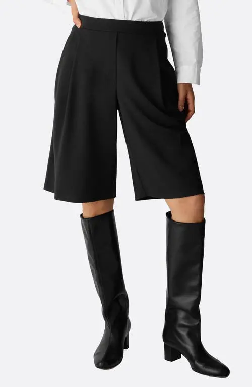Eileen Fisher Pleated High Waist Wide Leg Shorts - Black