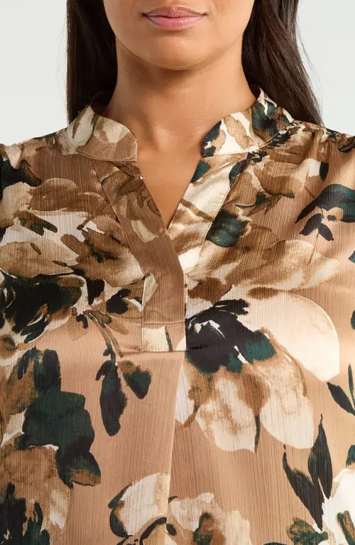 Anne Klein Pleated Front V-neck Long Sleeve Top