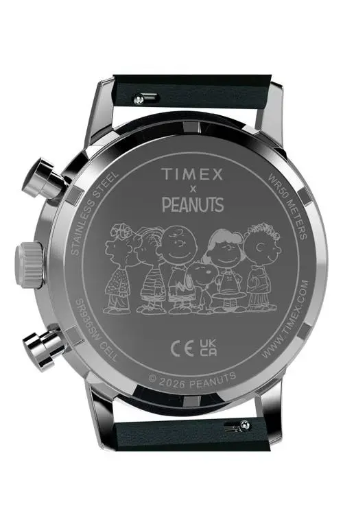 Timex® Peanuts Marlin Racing Chronograph Leather Strap Watch - Blue