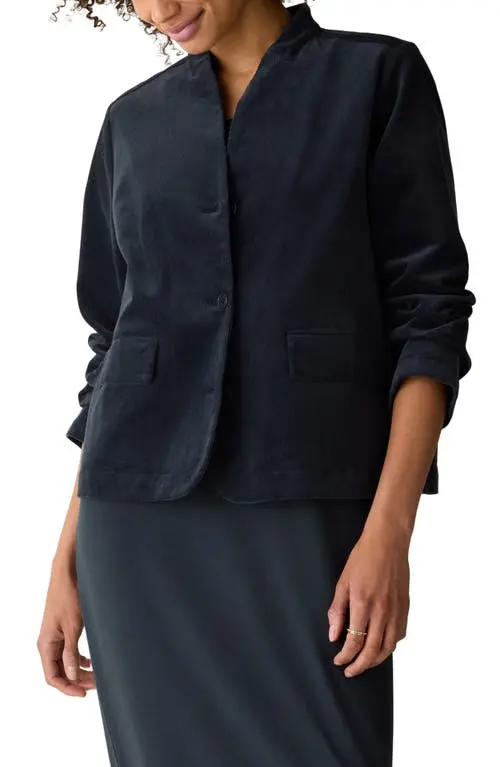 Eileen Fisher Stretch Organic Cotton Corduroy High Collar Jacket - Maritime