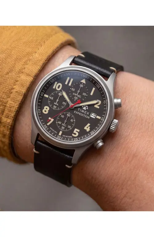 Timex® Expedition Sierra Chronograph Leather Strap Watch