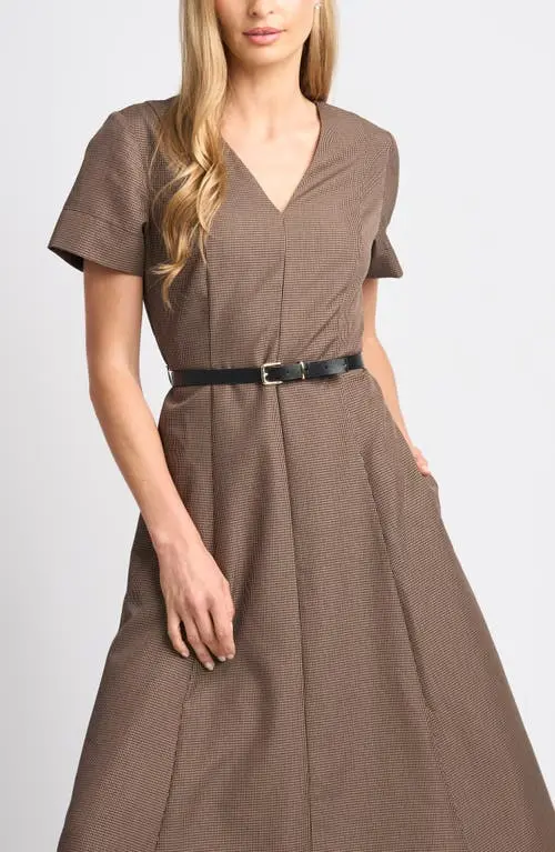 Halogen Combo Hem Dress With Leather Belt