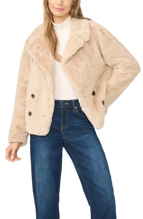 Halogen Double Breasted Faux Fur Peacoat - Stone