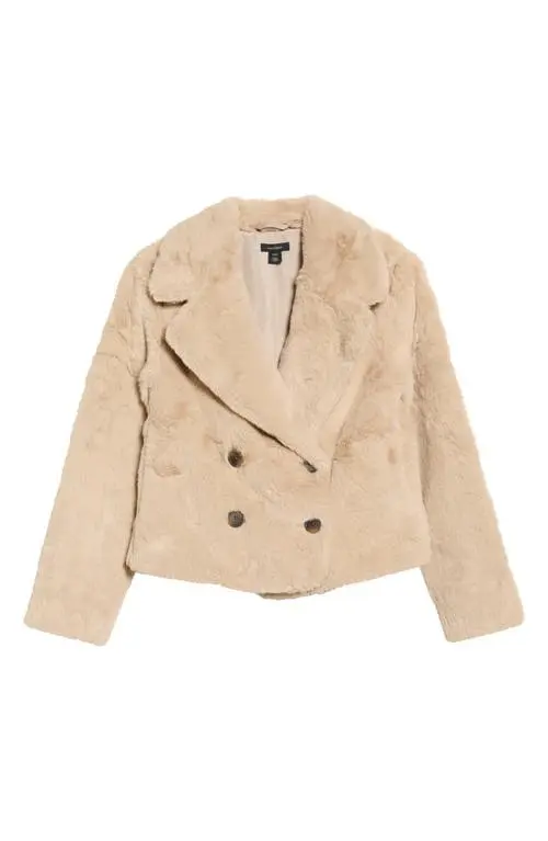 Halogen Double Breasted Faux Fur Peacoat - Stone