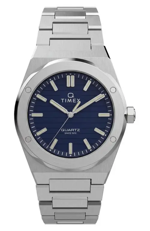 Timex® Q Marbella Stainless Steel Bracelet Watch - Silver/blue