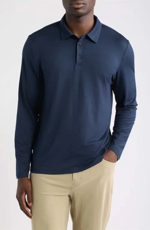 Zella Dynamic Long Sleeve Polo - Navy Eclipse Heather