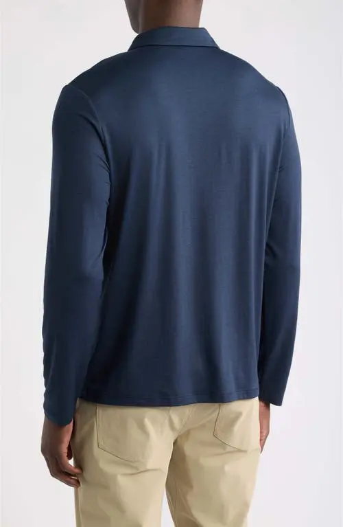 Zella Dynamic Long Sleeve Polo - Navy Eclipse Heather
