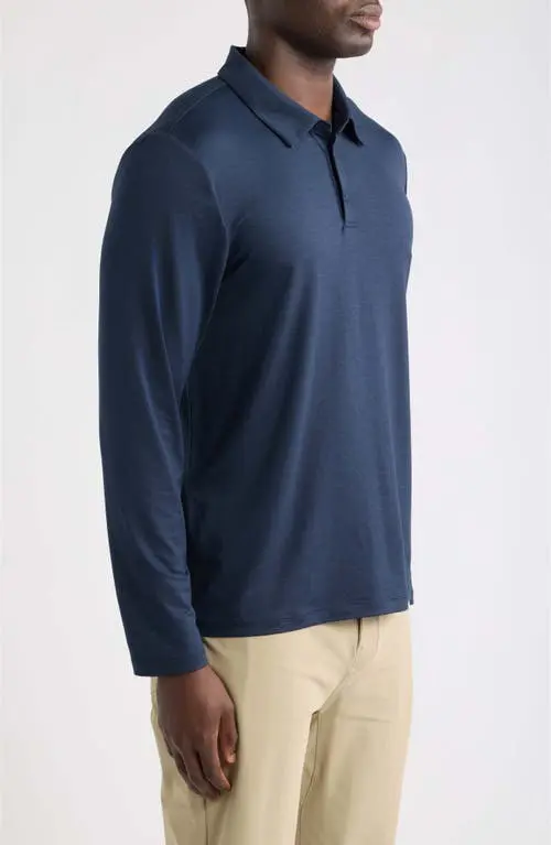 Zella Dynamic Long Sleeve Polo - Navy Eclipse Heather