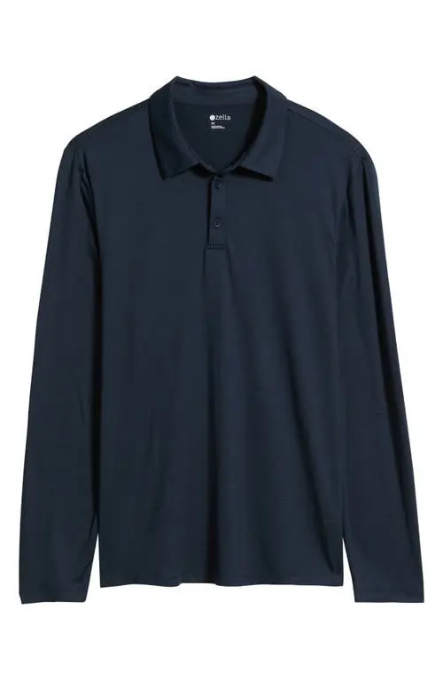 Zella Dynamic Long Sleeve Polo - Navy Eclipse Heather