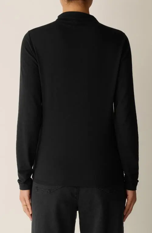 Eileen Fisher Funnel Neck Long Sleeve T-shirt - Black