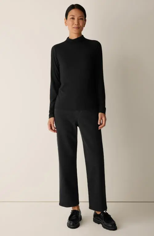 Eileen Fisher Funnel Neck Long Sleeve T-shirt - Black