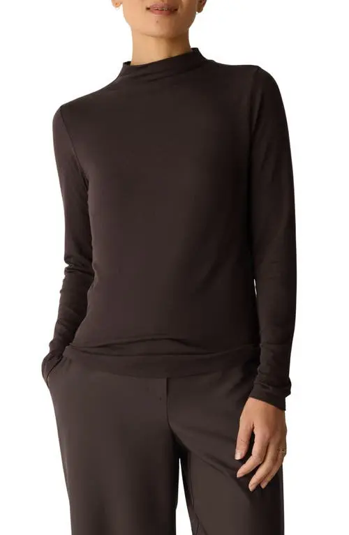 Eileen Fisher Funnel Neck Long Sleeve T-shirt - Coffee
