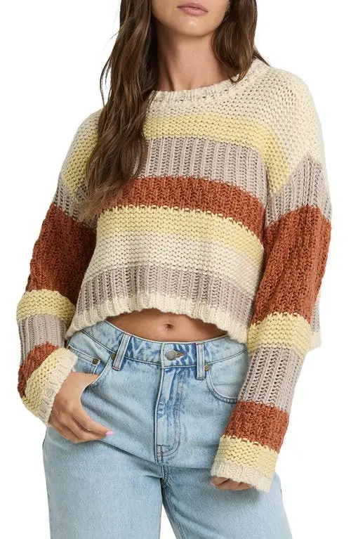 BILLABONG Mix Up Striped Cropped Sweater - Cobblestone