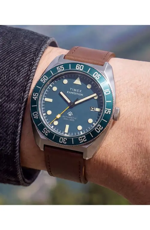 Timex® Expedition Pioneer Automatic Leather Strap Watch
