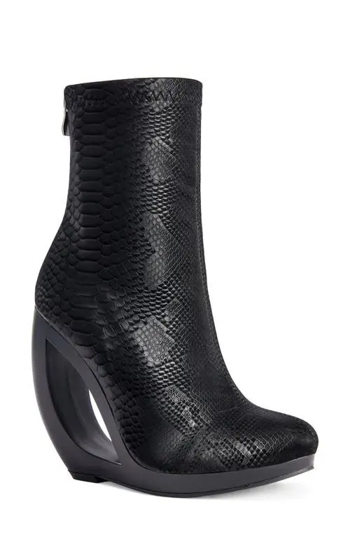 AZALEA WANG Rapture Faux Snakeskin Cutout Wedge Bootie - Black