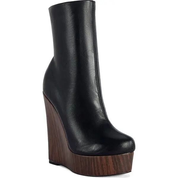 AZALEA WANG Road Faux Leather Platform Wedge Bootie - Black