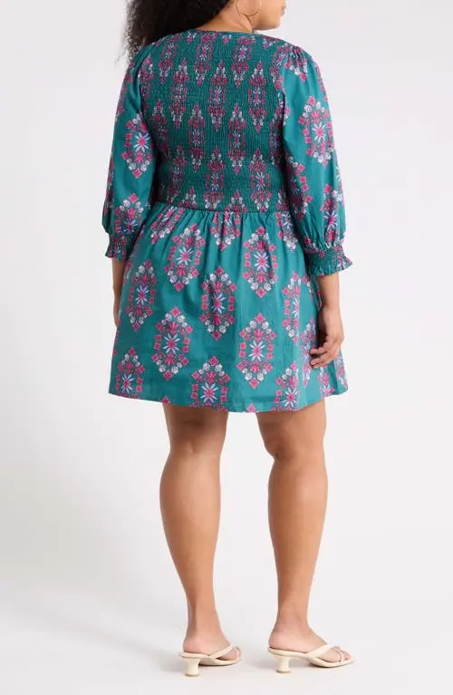 SUGARLIPS Isme Floral Smocked Cotton Fit & Flare Midi Dress
