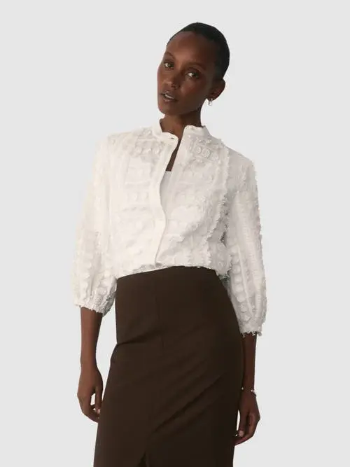 The Fold Nola Mandarin Collar Blouse - White