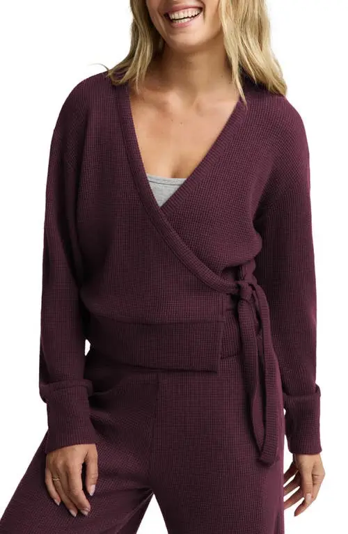 Beyond Yoga Rest Day Waffle Stitch Wrap Cardigan - Cabernet